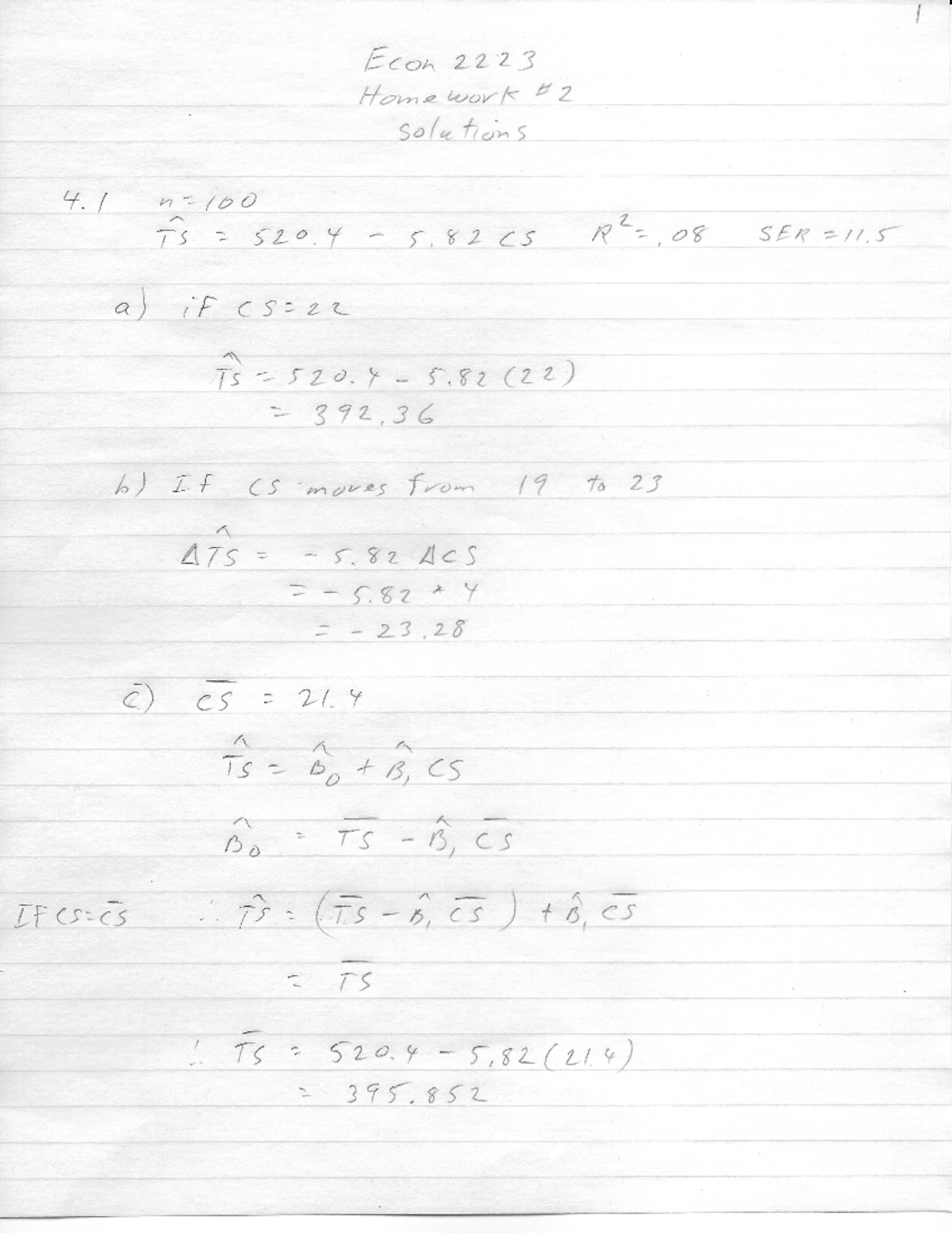 Econ 2223 Homework 2 Solution - Econ 2223 - Studocu