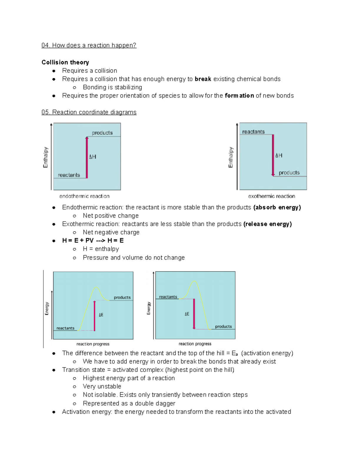 Class notes - exam 1 - Topics including; reactions, kinetics, reaction ...