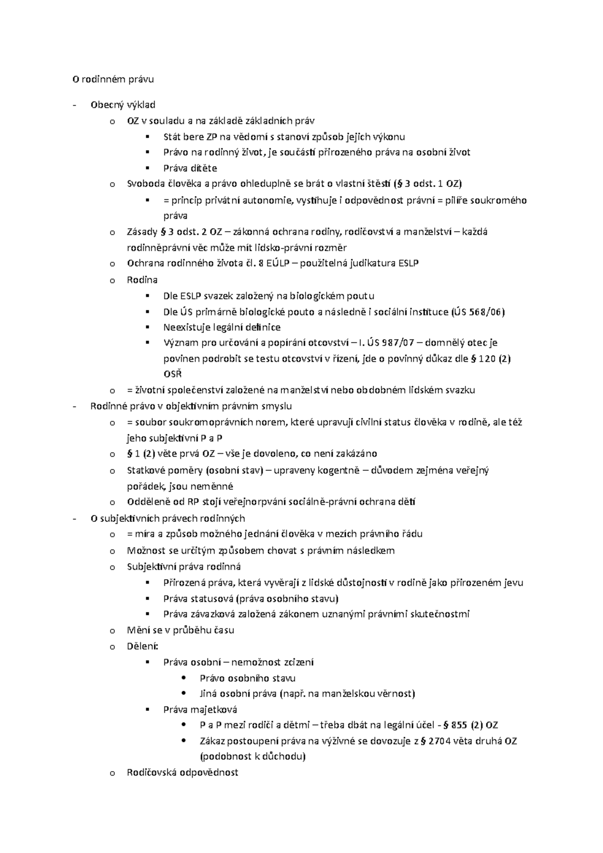 Výpisky z učebnice - Summary Rodinné právo - O o OZ v souladu a na bere ...
