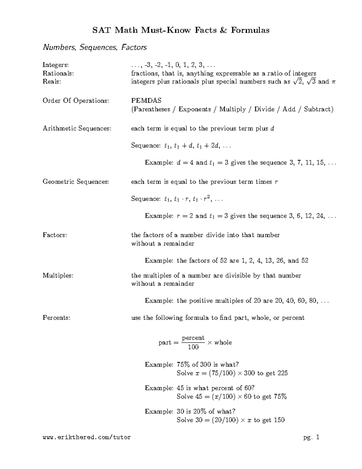 00A MATH- Formula - Numbers, Sequences, Factors Integers:... , -3, -2 ...