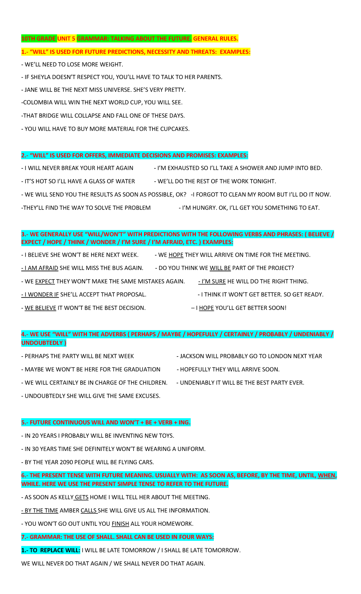 10TH Grade 2024 Grammar THE Future Tenses - 10TH GRADE UNIT 5 GRAMMAR ...