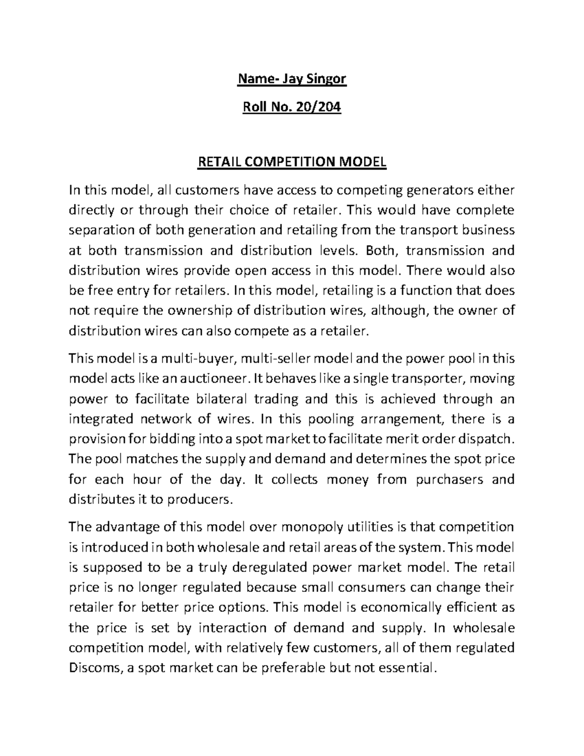 Retail Competition Model - Name- Jay Singor Roll No. 20/ RETAIL ...
