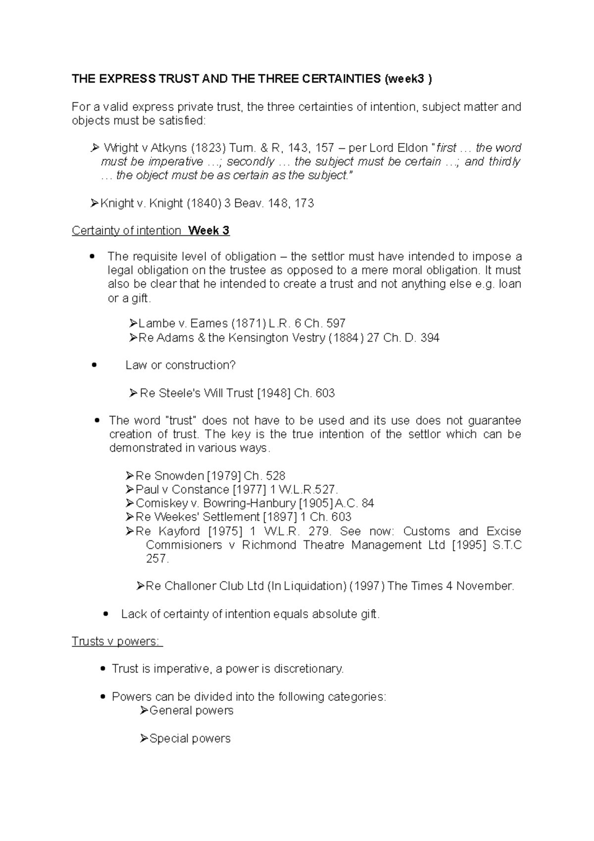 THE Express Trust - law lecture notes - THE EXPRESS TRUST AND THE THREE ...