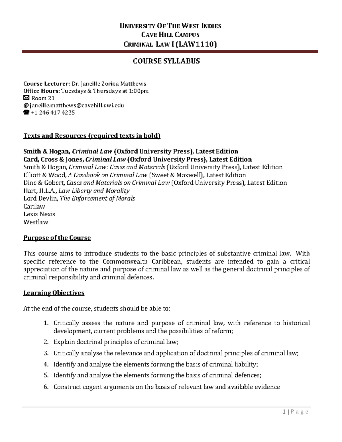 2020-2021 Criminal LAW I CAVE HILL Course Guide - CAVE HILL CAMPUS ...