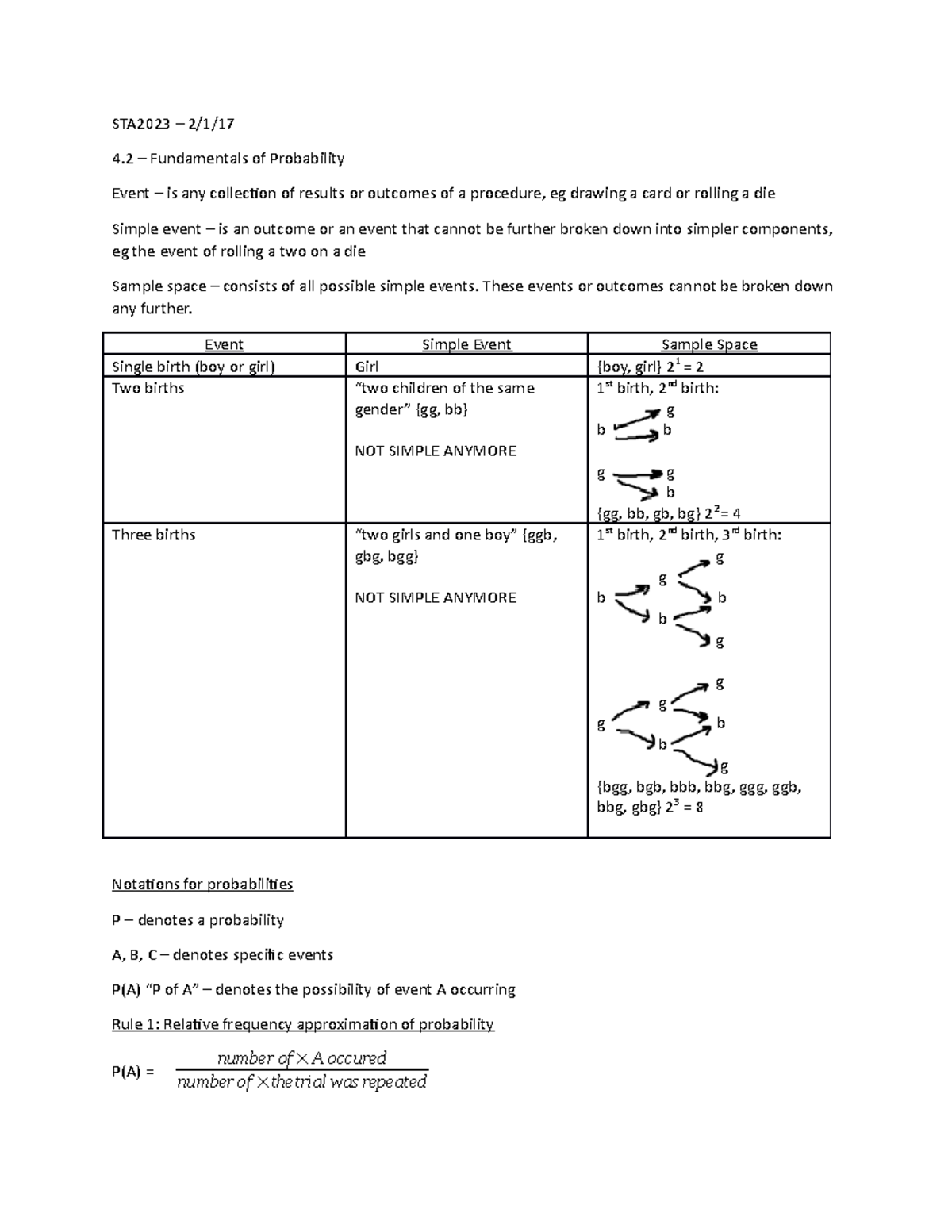 4-2 4-3 probability - Lecture notes 5 - STA2023 – 2/1/17 4 ... 4-2 4-3 probability - Lecture notes 5 - STA2023 – 2/1/17 4 ...