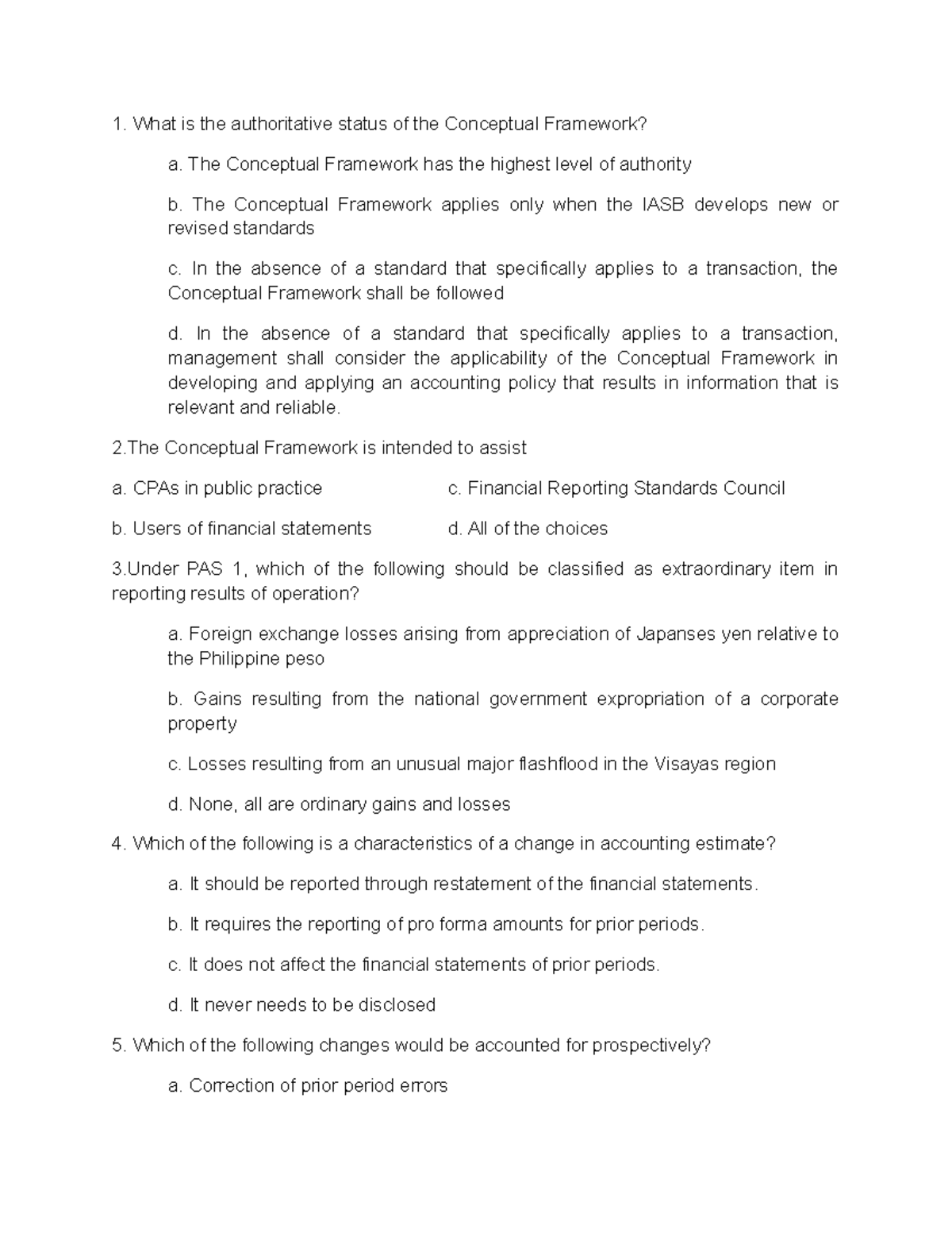 CFAS Questions and key - Conceptual framework - What is the authoritative status of the ...