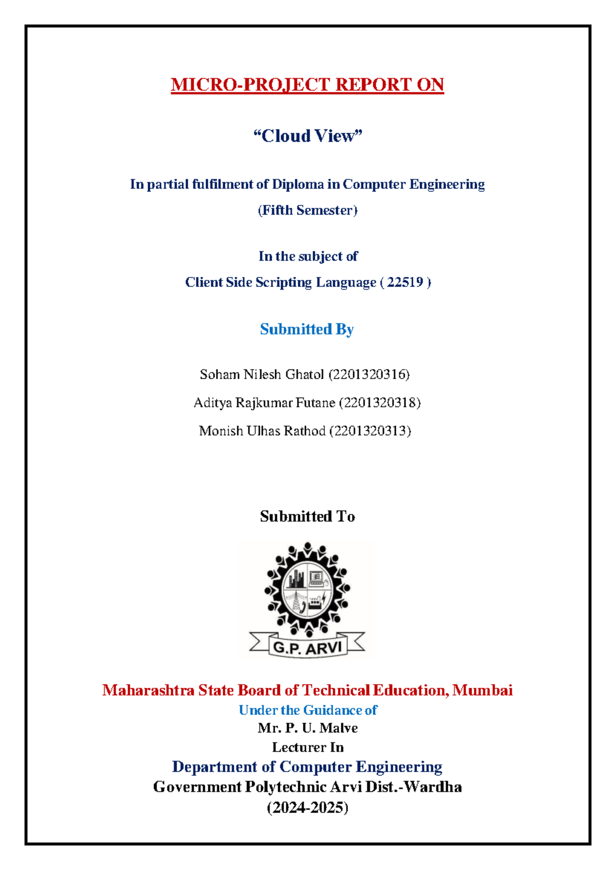 CSS MP - Send me msbte paper - MICRO-PROJECT REPORT ON “Cloud View” In ...