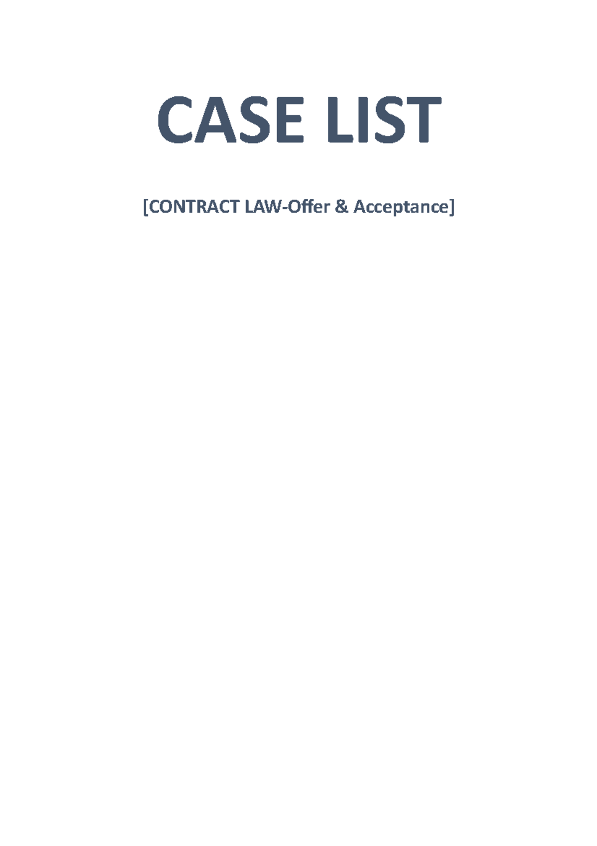 CASE LIST related to Offer & Acceptance - CASE LIST [CONTRACT LAW-Offer ...