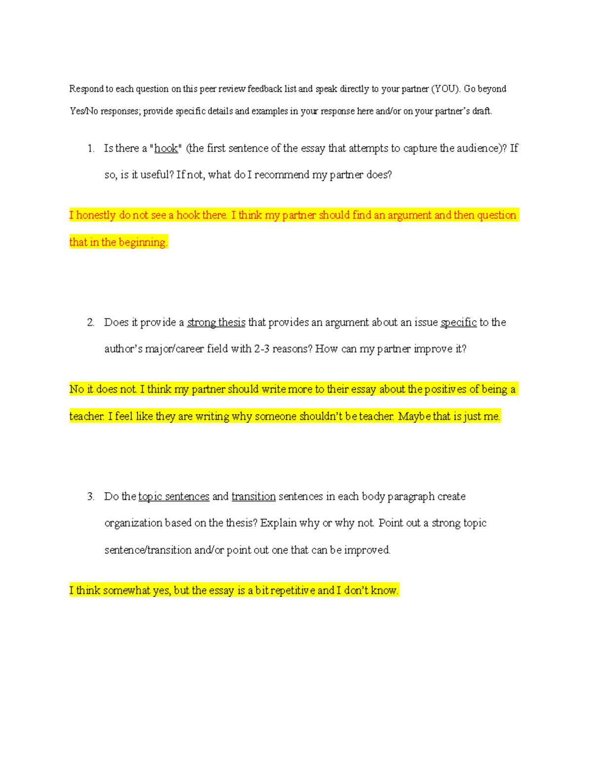 1A Essay 3 Peer Review Question Sheet-1 - Respond to each question on ...