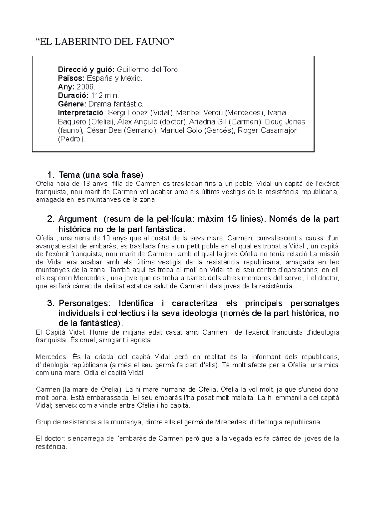 El laberinto del fauno - “EL LABERINTO DEL FAUNO” Direcció y guió ...