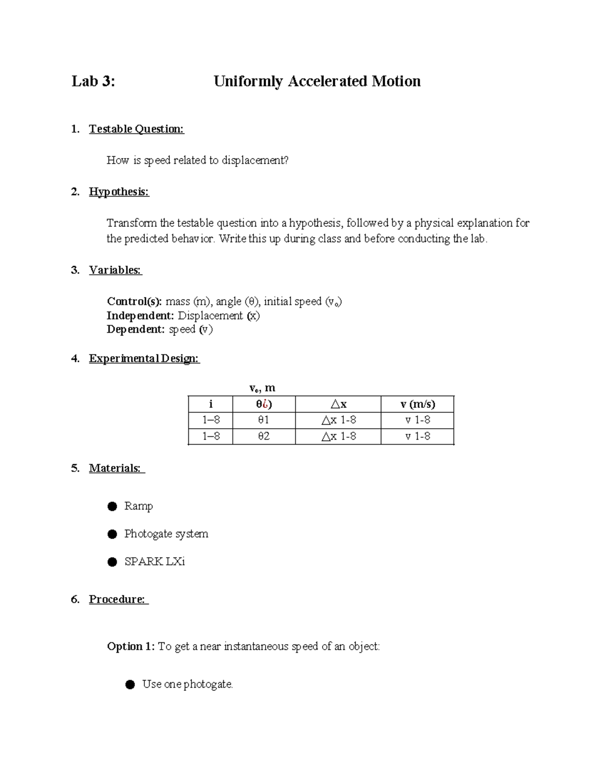 PHY111L Lab 3 Uniformly accelerated motion 3 - Lab 3: Uniformly ...