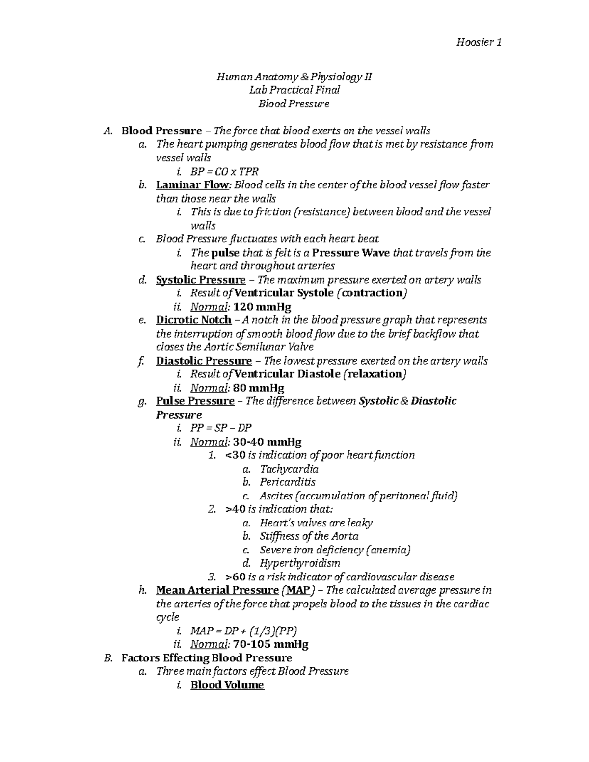 Blood Pressure Lab Practical Review - Human Anatomy & Physiology II Lab ...