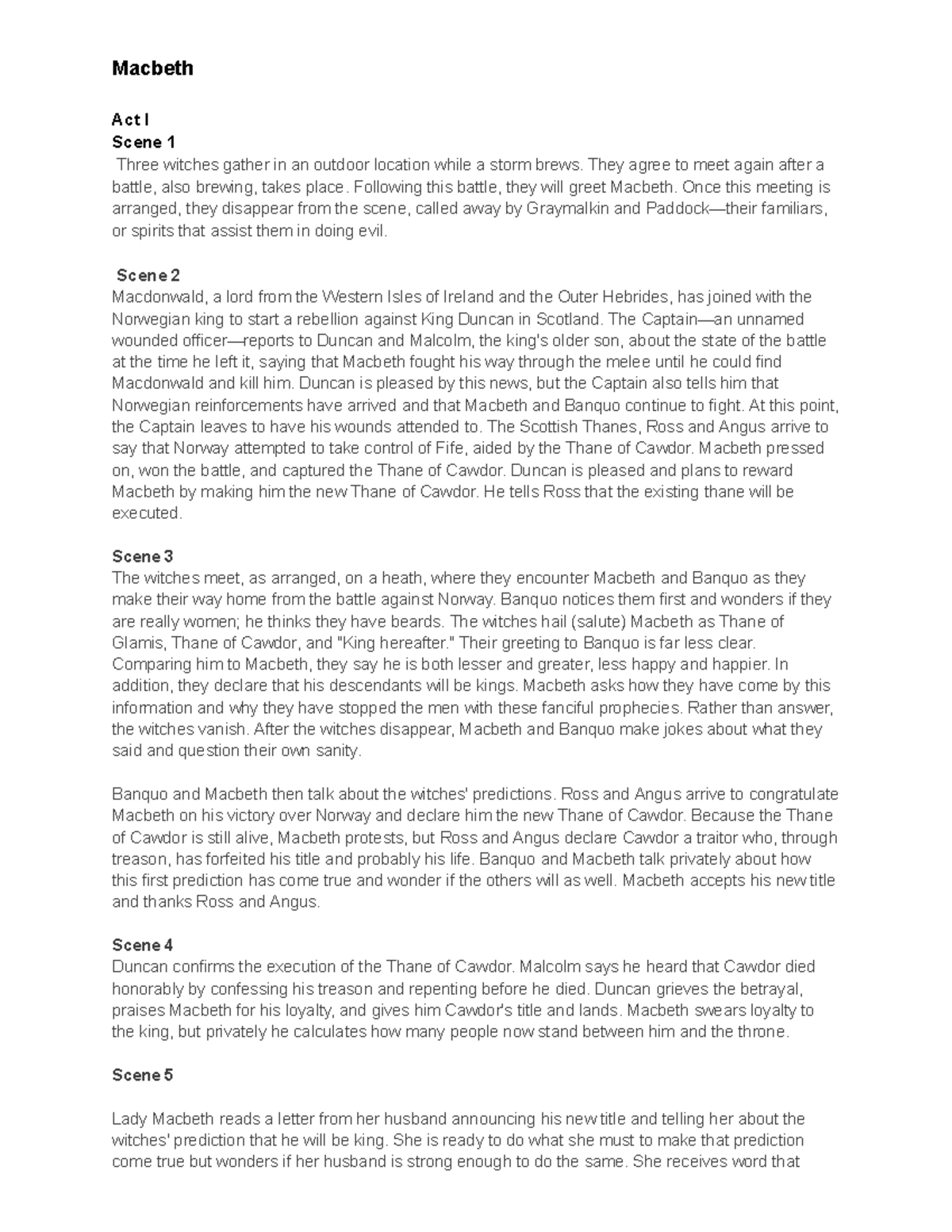 Macbeth Act 1, Scene 1-7 Summary - Macbeth Act I Scene 1 Three witches ...