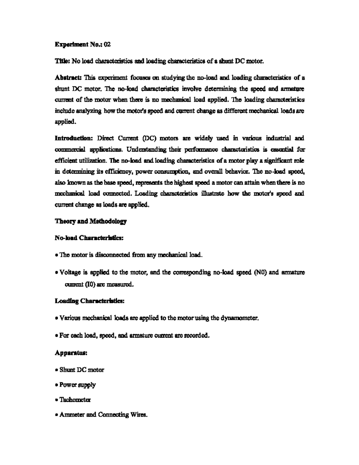 Report 2 Shunt dc motor - Energy - Microprocessor, Assembly Language and Computer Interfacing ...