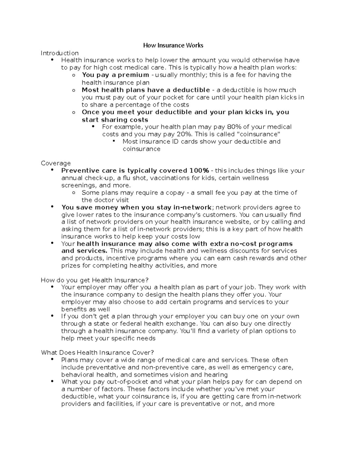 Insurance - summary - How Insurance Works Introduction Health insurance ...