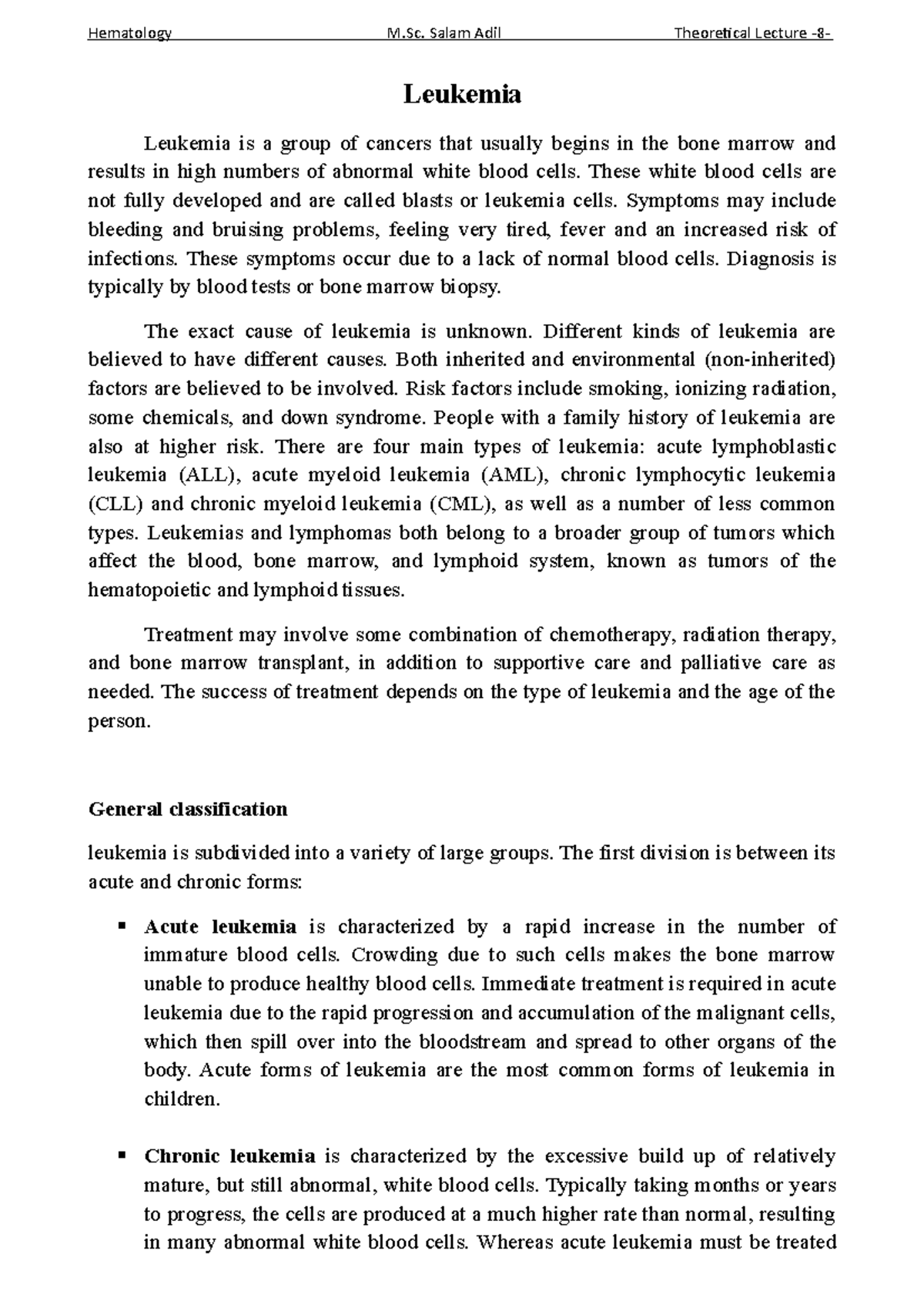 Luekemia .... Lec 6 - jfkughjljbkllio i hoh ih oigoyig oyig og uoyguyog ...