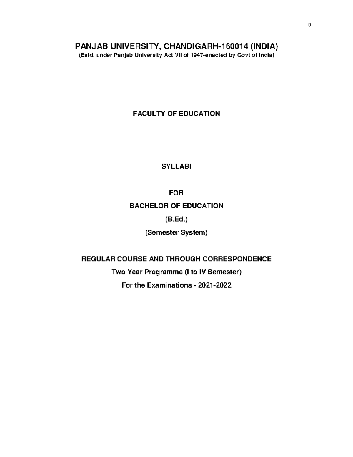 B.ED( Syllabus 2022-2023) - PANJAB UNIVERSITY, CHANDIGARH-160014 (INDIA ...