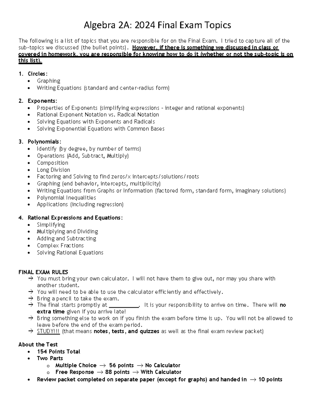 2024+Final+Exam+Review+Packet+Long+Version - Algebra 2A: 2024 Final ...