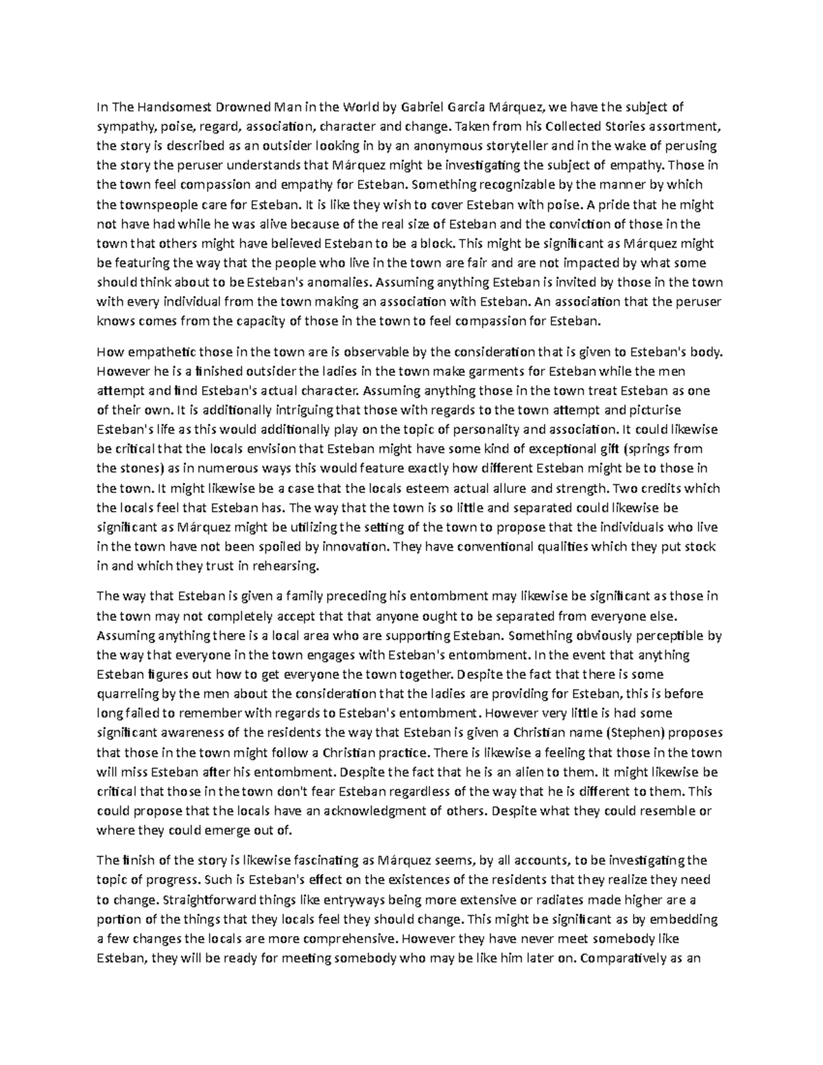 The Handsomest Drowned Man summary - English literature - MG University ...