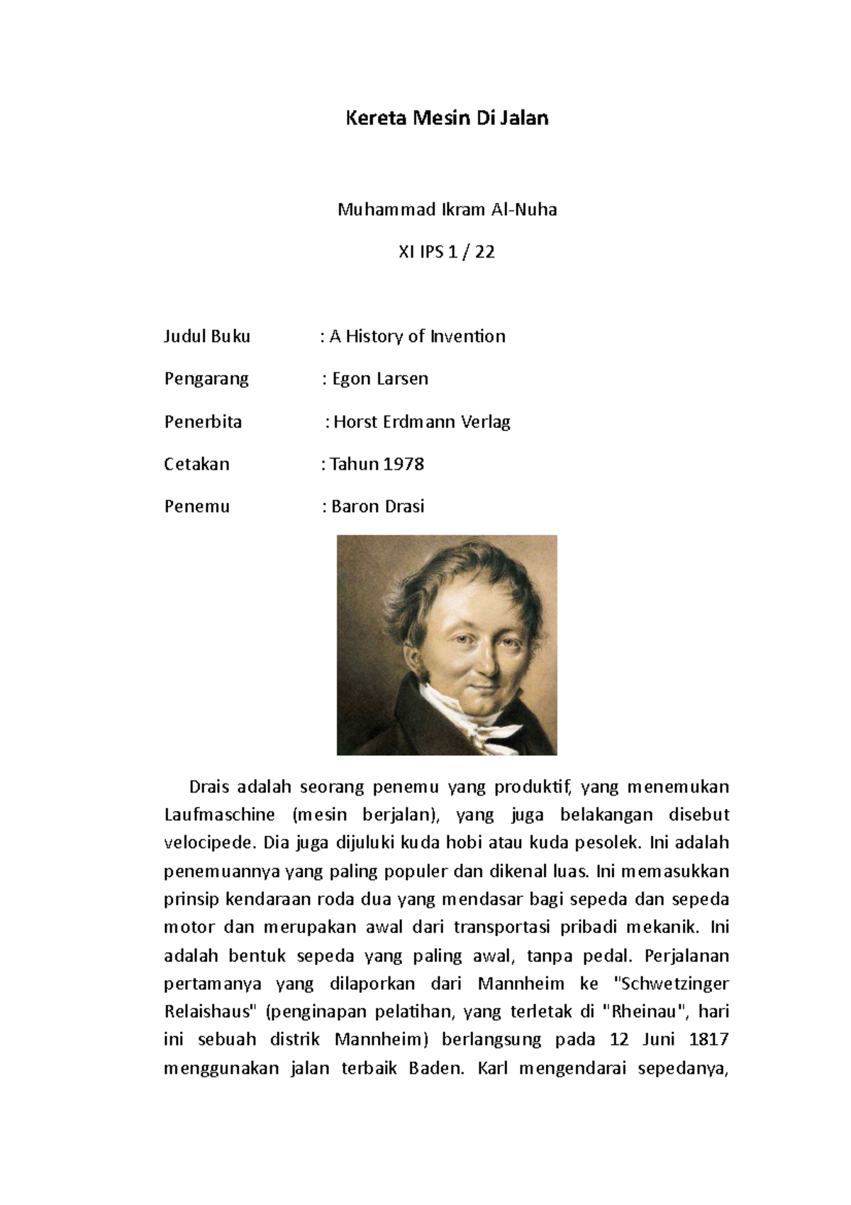 Muhammad Ikram AL-NUHA 22 Tugas B Indonesia - Kereta Mesin Di Jalan ...