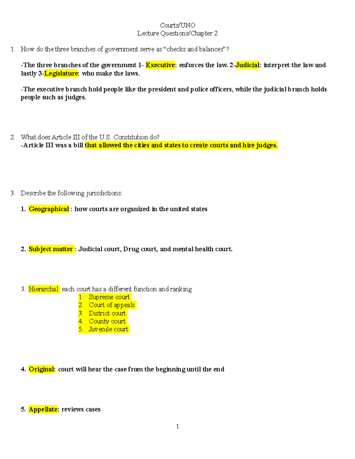 Chapter 2- Lecture Questions - Courts/UNO Lecture Questions/Chapter 2 ...