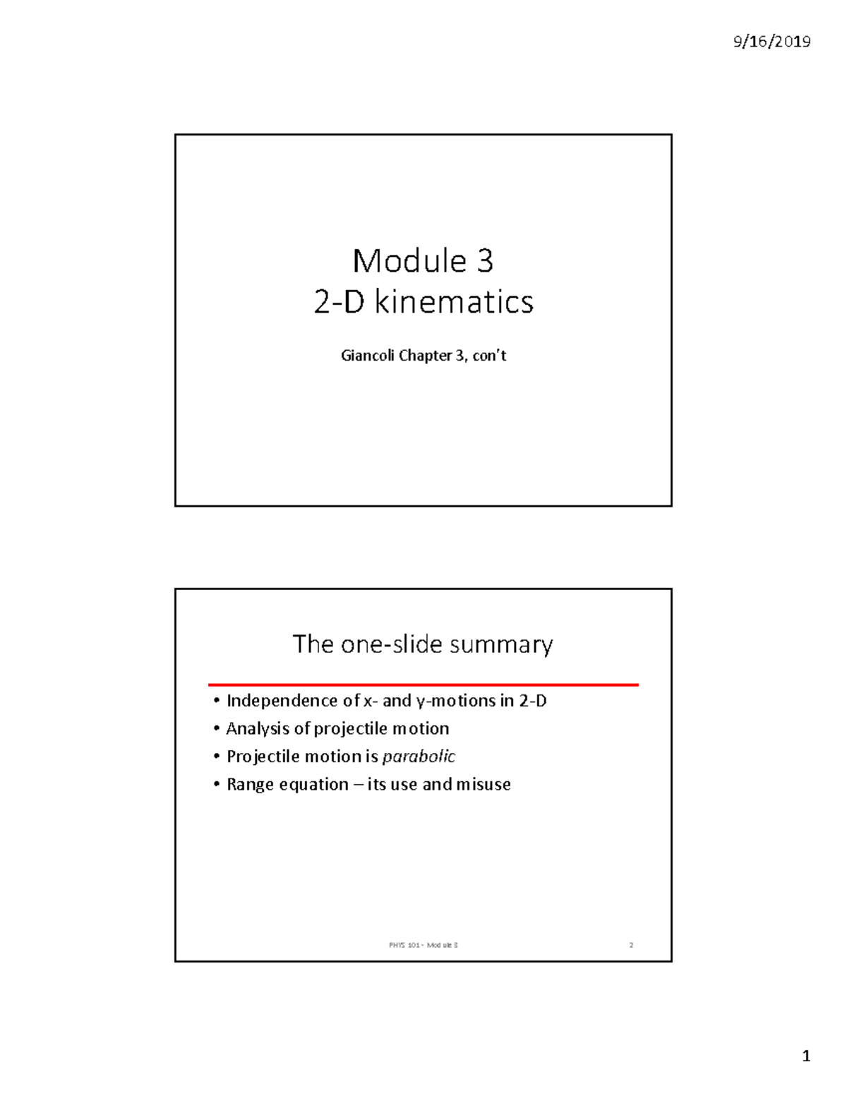 Module 3 - 2D kinematics pre lecture - Module 3 2-D kinematics Giancoli ...