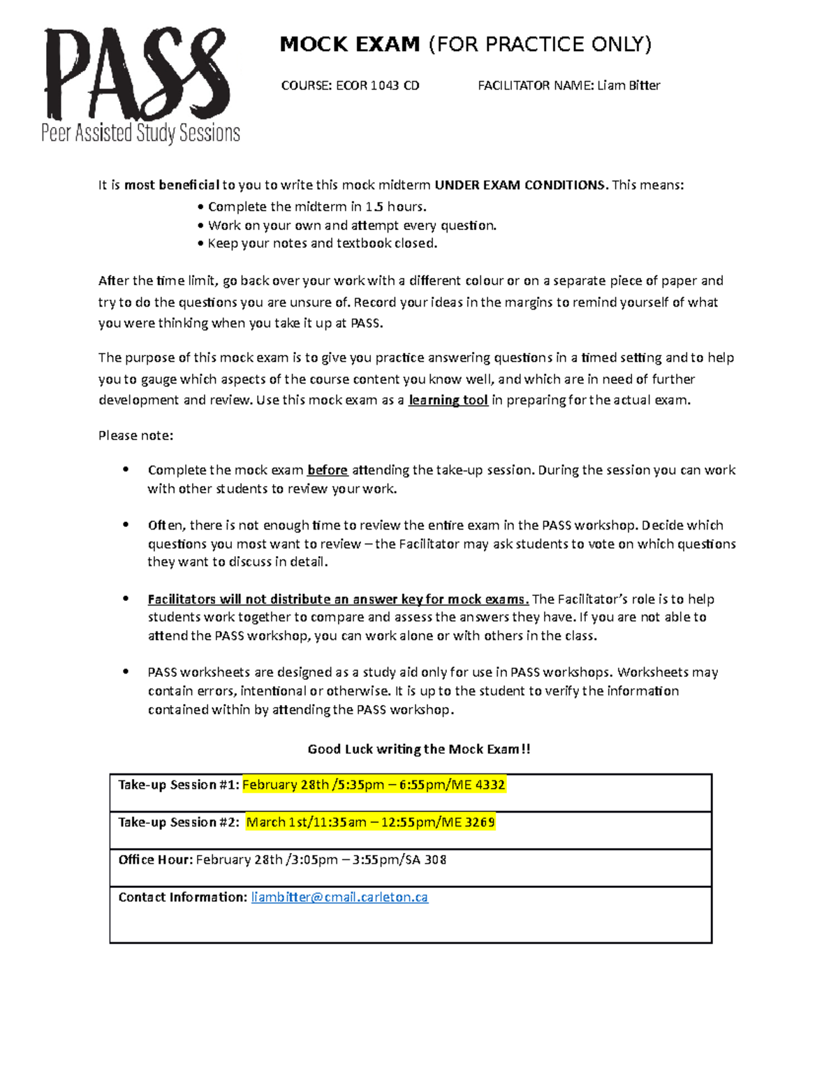 PASS Worksheet ECOR 1047 - It is most beneficial to you to write this ...