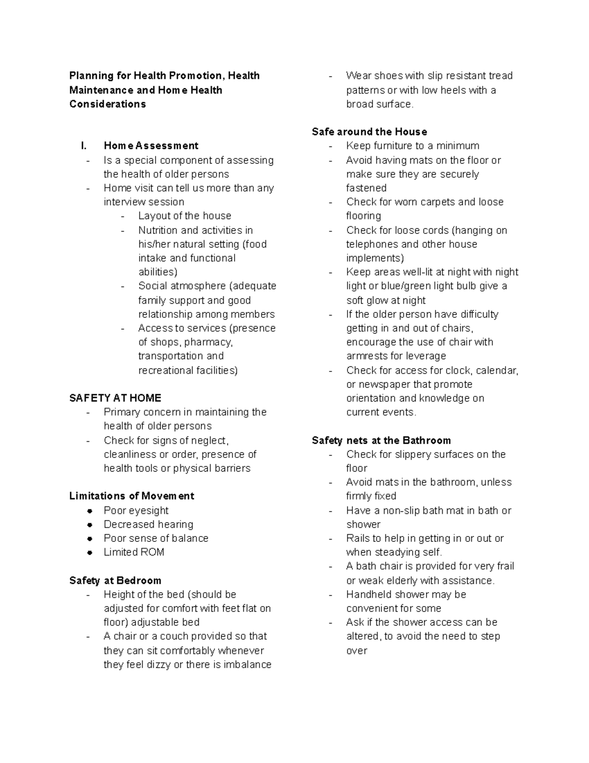 Planning for Health Promotion, Health Maintenance and Home Health ...