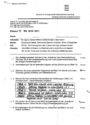 Klausur Technisches Zeichnen 2014 Sommersemester - HAW Hamburg - Studocu