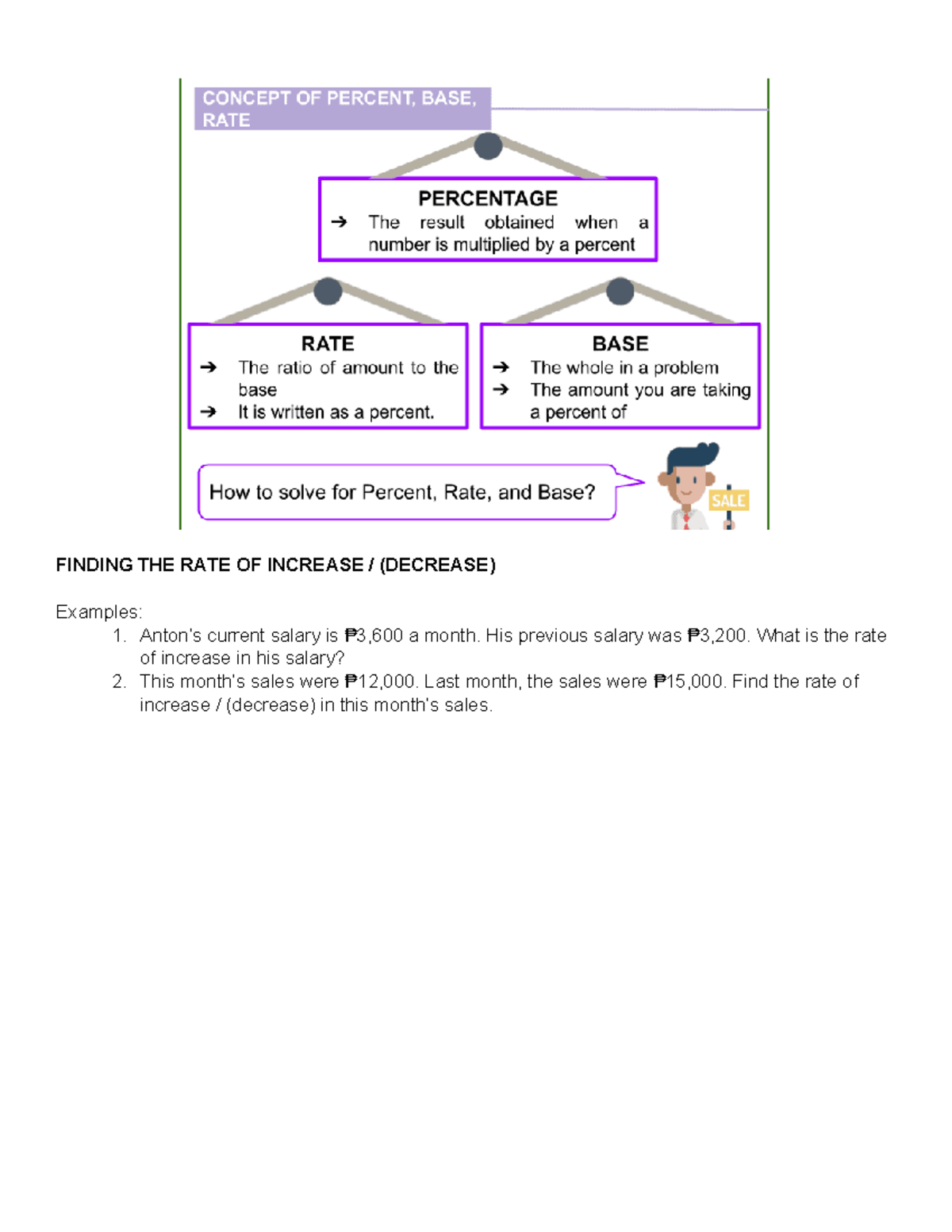 C Base Rate Percentage - General Business - FINDING THE RATE OF INCREASE / (DECREASE) Examples ...