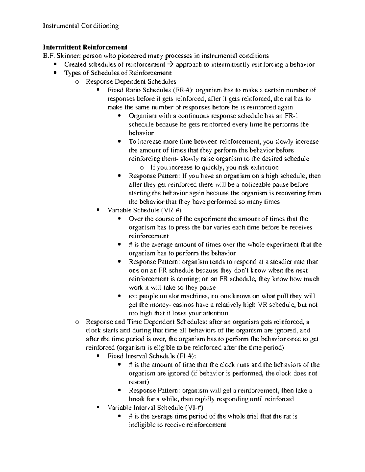 Lecture 11 test 1 - Instrumental Conditioning Intermittent ...
