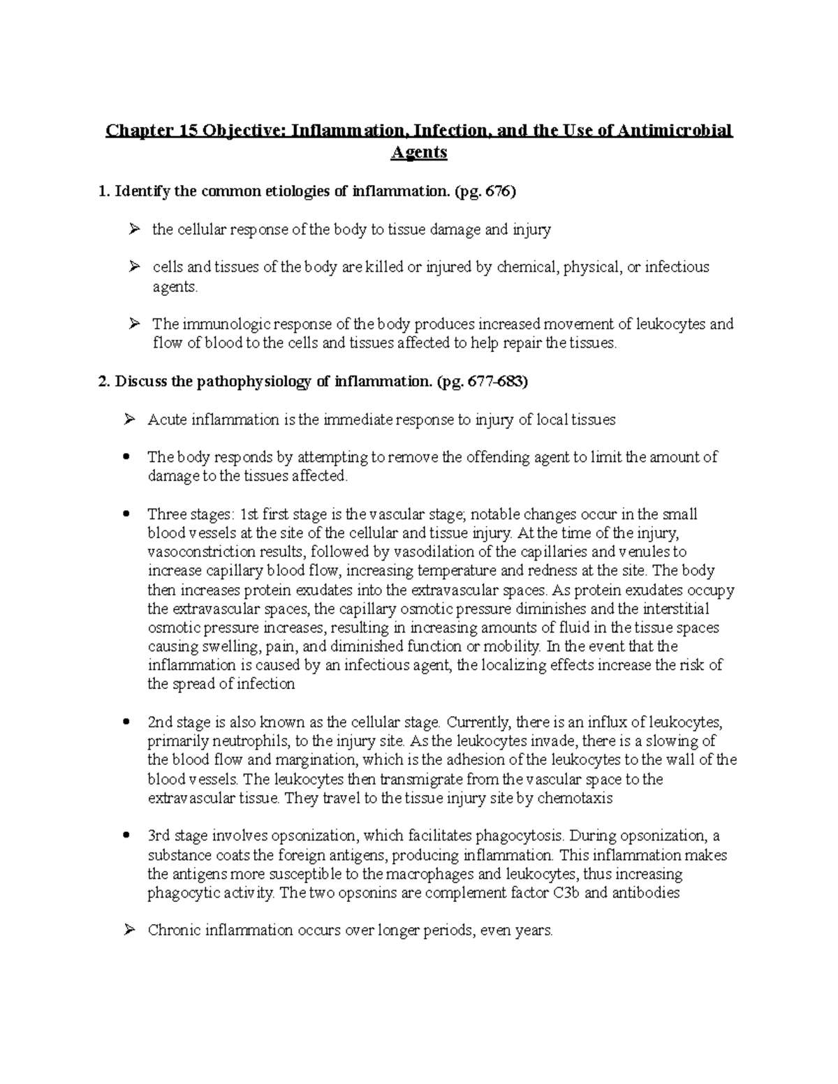 Chapter 15 Objective - Chapter 15 Objective: Inflammation, Infection, and the Use of ...