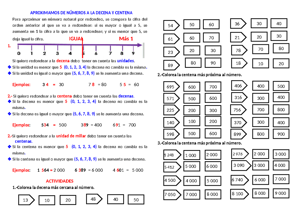 Aproximamos DE Números A LA Decena Y Centena - APROXIMAMOS DE NÚMEROS A LA DECENA Y CENTENA Para ...