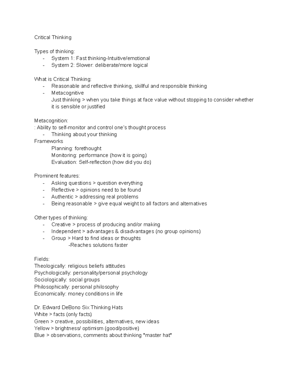 CTL-125 Critical Thinking - Critical Thinking Types of thinking ...