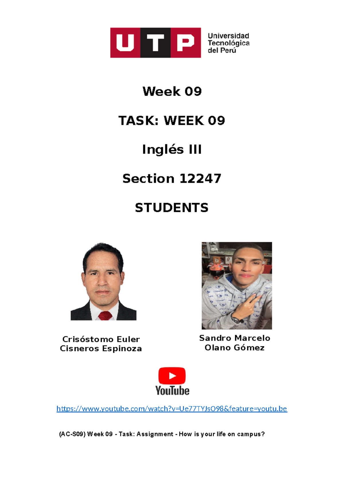 Week 09 - examen - Week 09 TASK: WEEK 09 Inglés III Section 12247 ...
