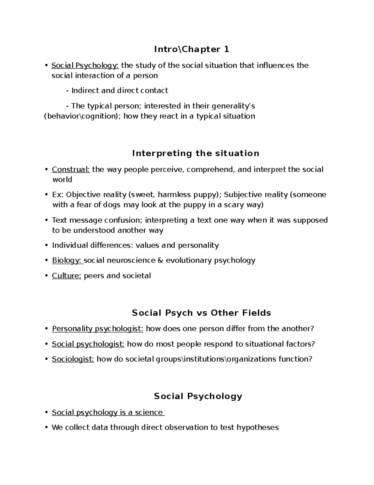 Chapter 1 and 5 - This is for Kelly Damner social Psychology class ...