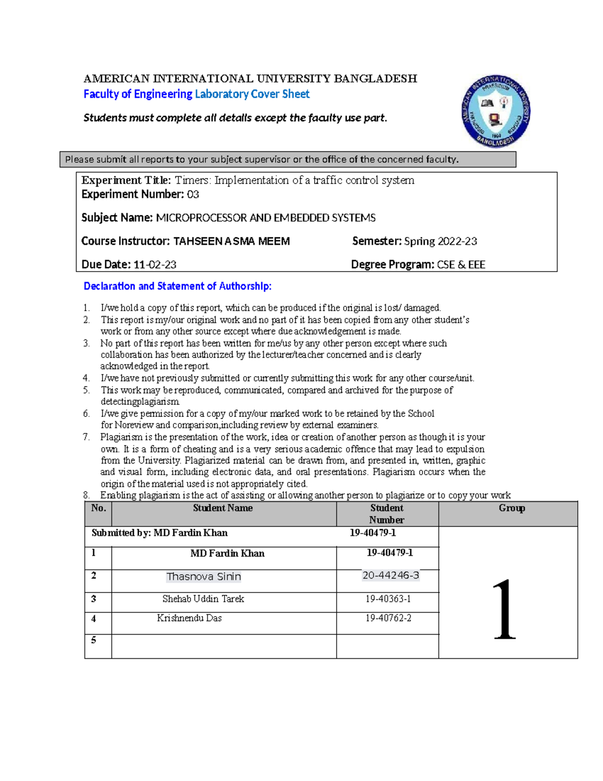 Miclabreport 3 - Microprocessor & Embedded systems - AMERICAN ...