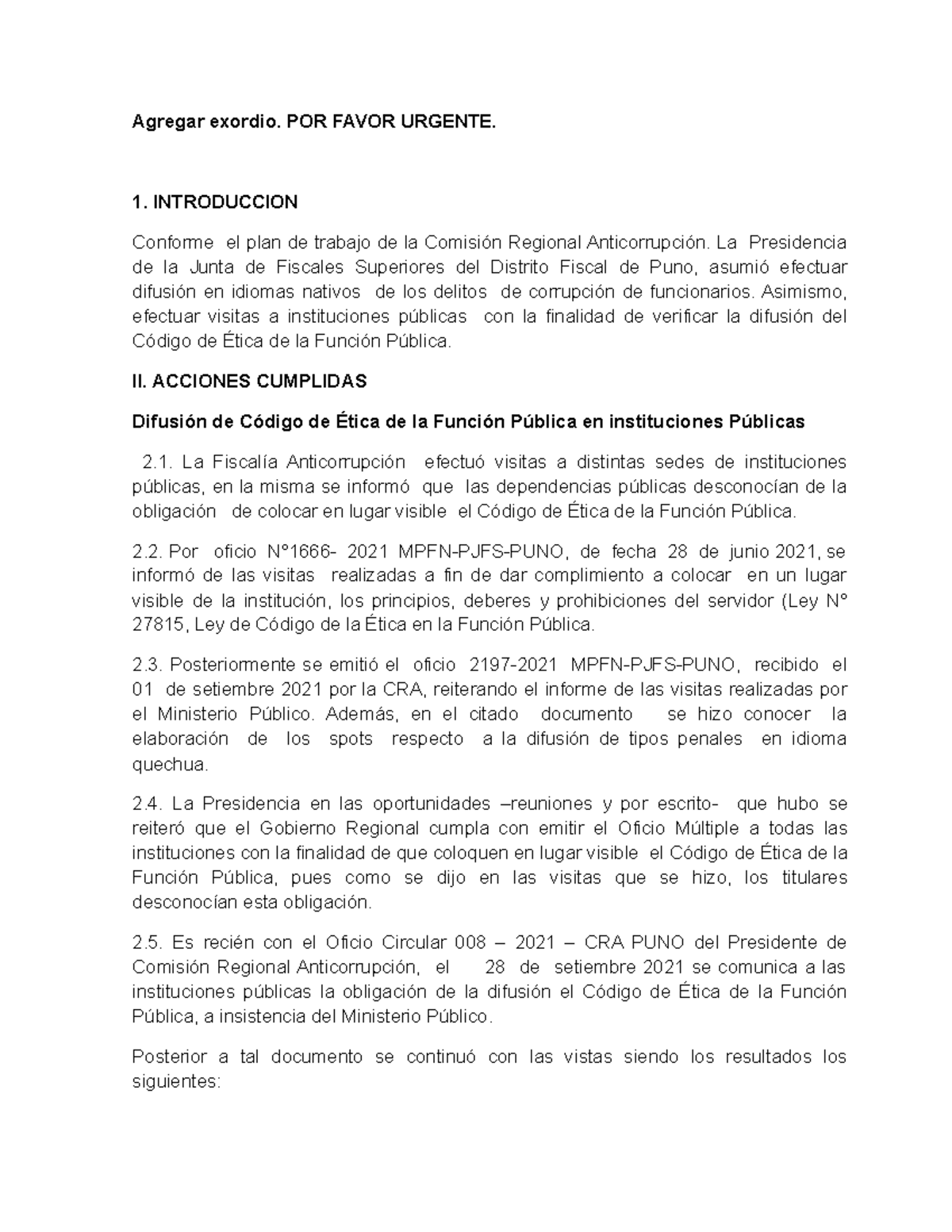 Introduccion - Agregar exordio. POR FAVOR URGENTE. INTRODUCCION ...