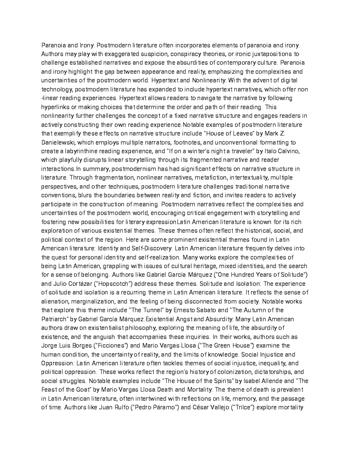 World Literatur-23 - Notes - Paranoia and Irony: Postmodern literature ...