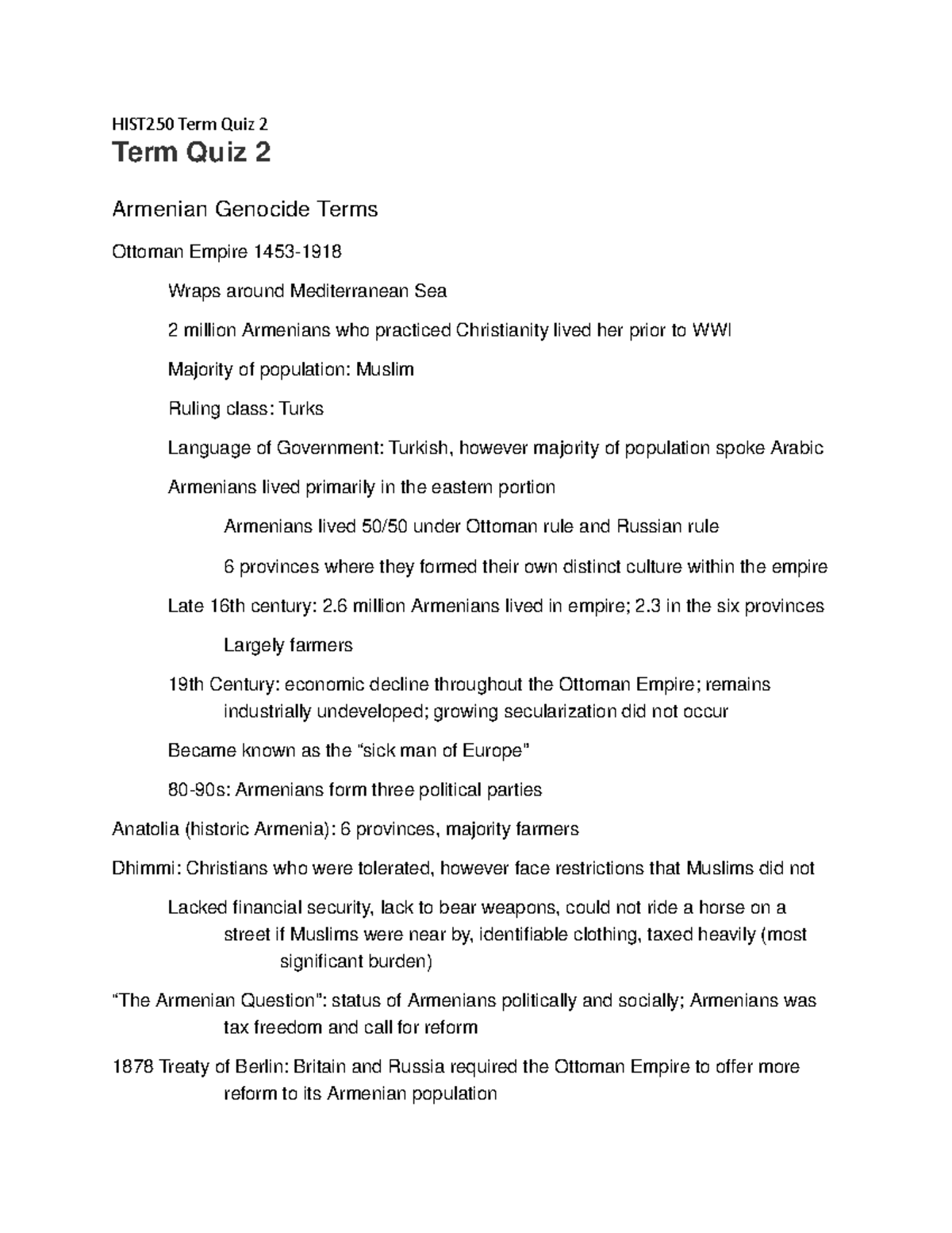 HIST250 Term Quiz 2 - Summary Comparative Genocide - HIST250 Term Quiz ...