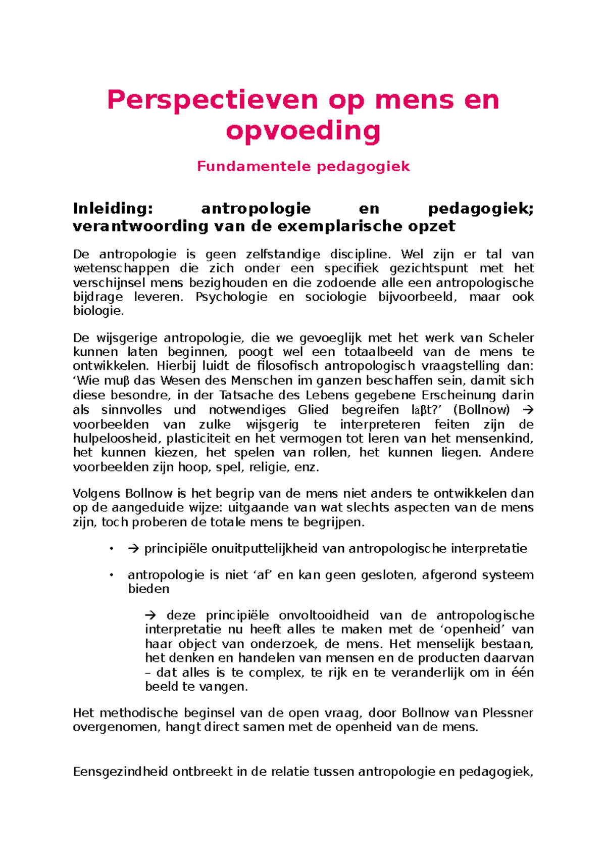 Perspectieven op mens en opvoeding - Perspectieven op mens en opvoeding Fundamentele pedagogiek ...