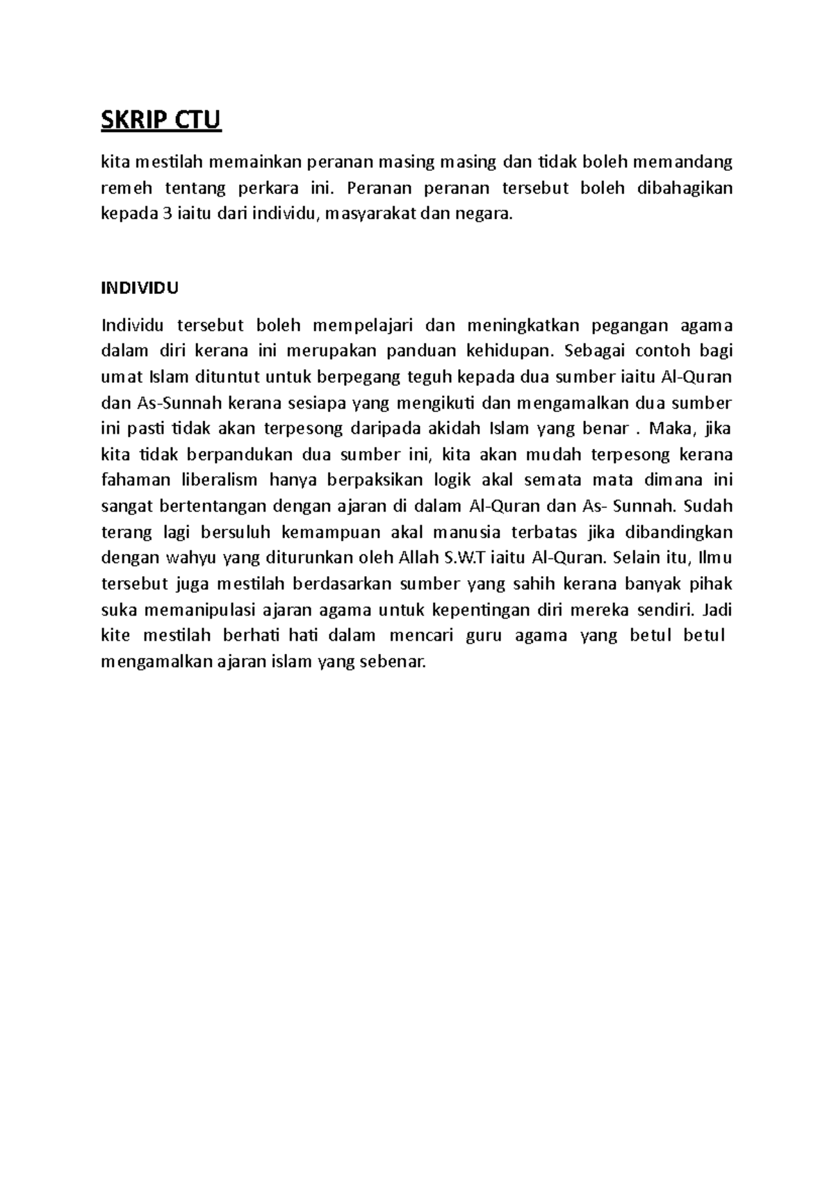 tindakan dan bagaimana mencegah liberalisme - SKRIP CTU kita mestilah memainkan peranan masing ...