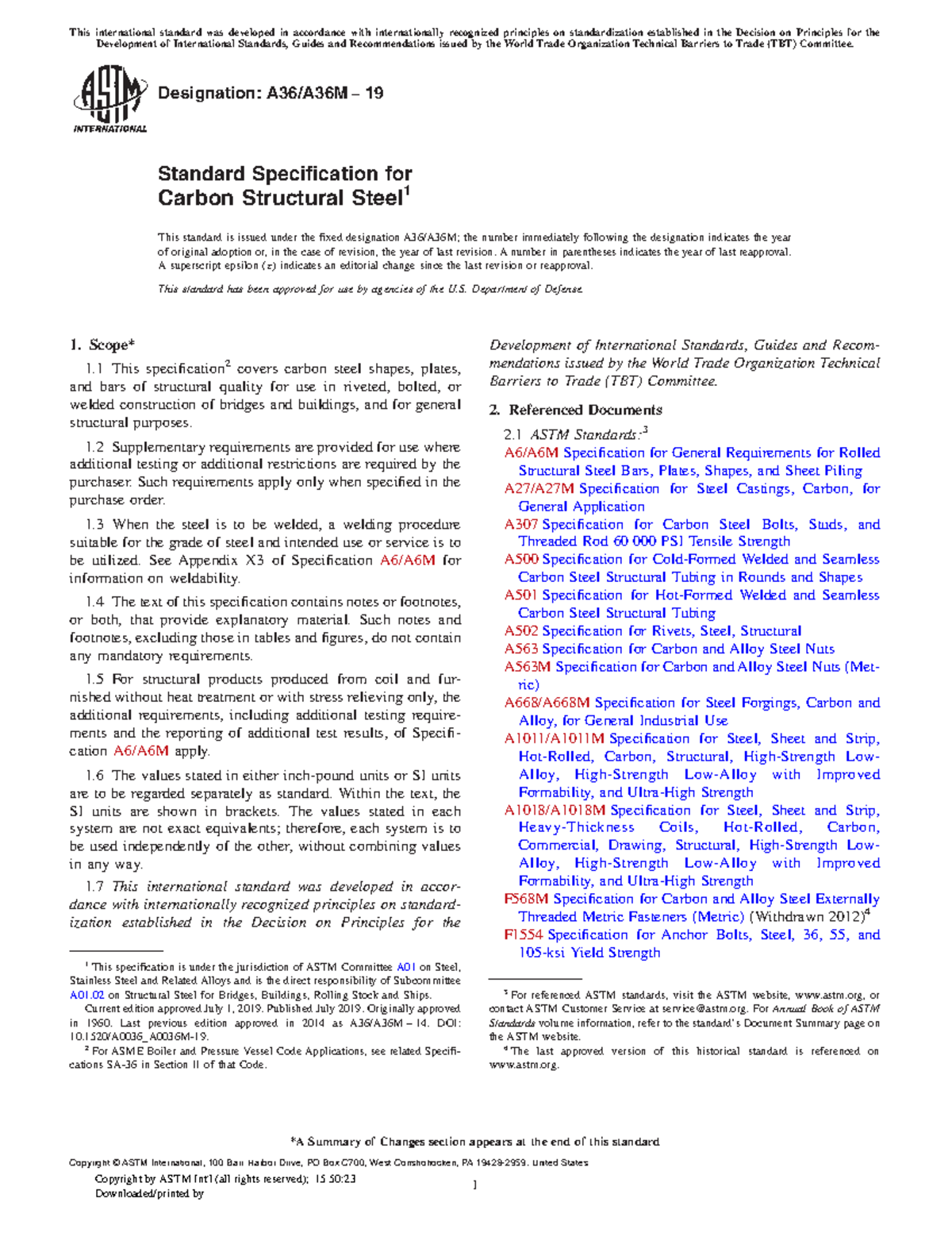 ASTM A36 2019 - ASTM A36 2019 - Designation: A36/A36M − 19 Standard ...
