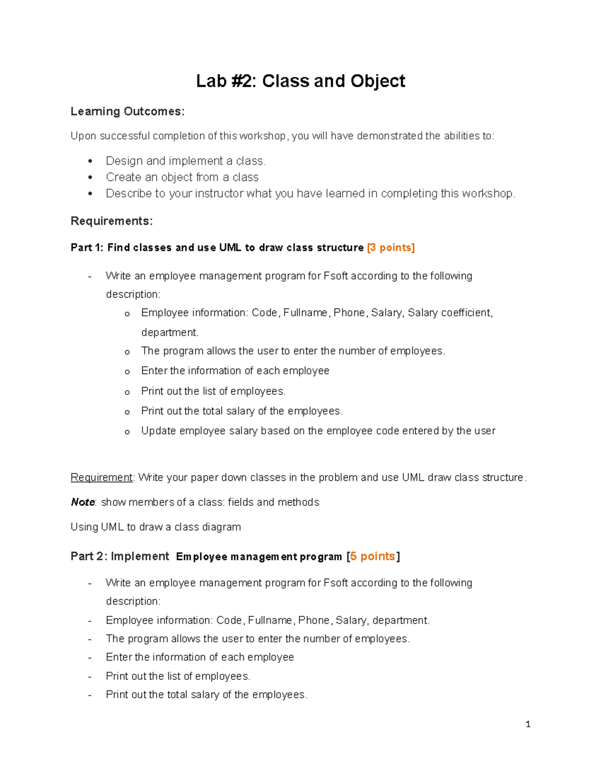 Lab2 - Test - Lab #2: Class and Object Learning Outcomes: Upon ...