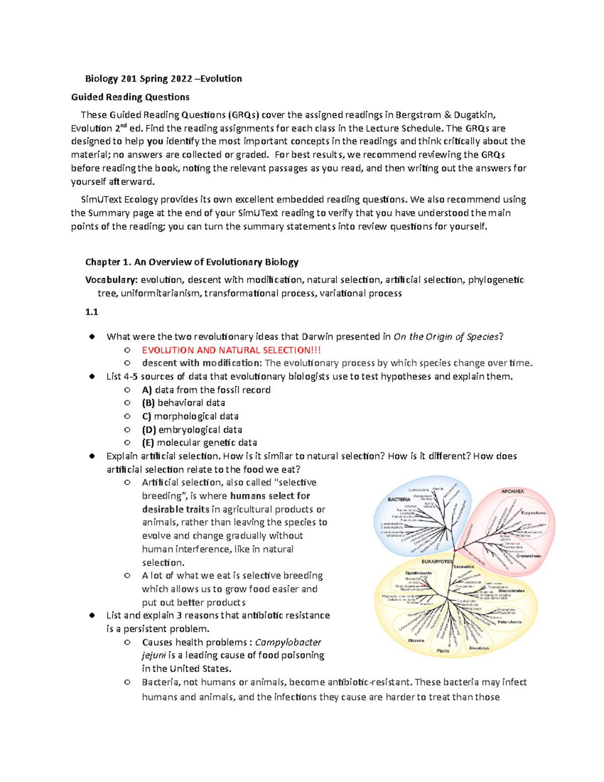 Biology 201 GRQ –Evolution - Biology 201 Spring 2022 –Evolution Guided ...