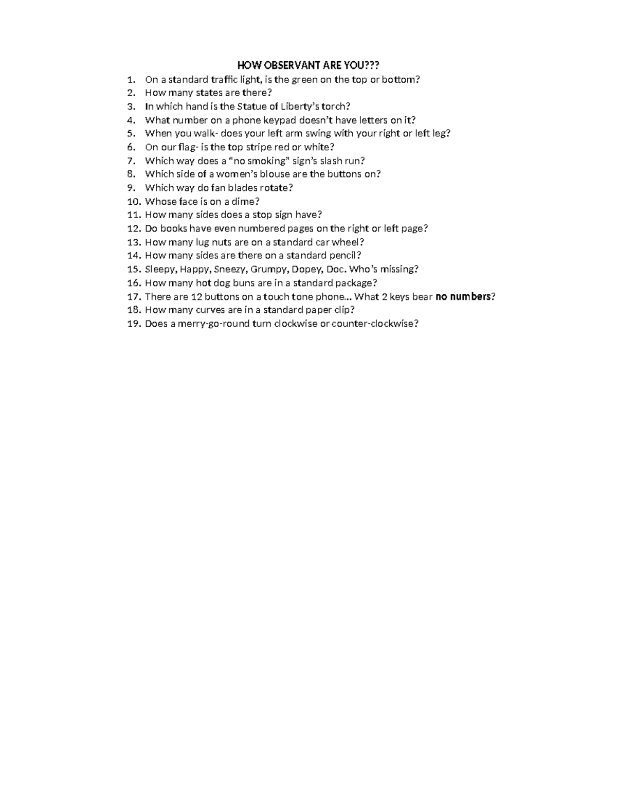 Observant WITH Answers - HOW OBSERVANT ARE YOU??? On a standard traffic ...