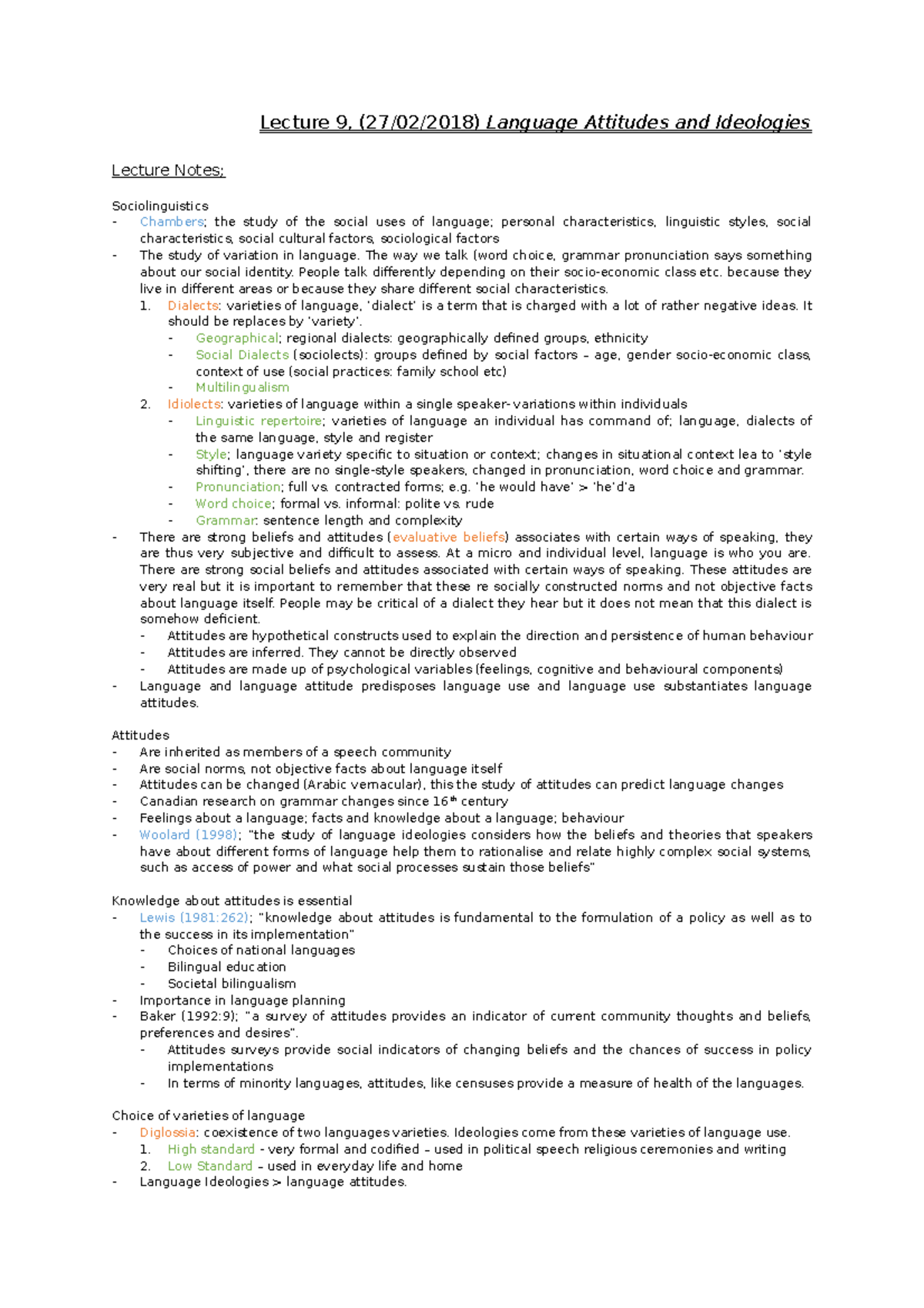 Lecture 9, (27:02:2018 ) Language Attitudes and Ideologies - Lecture 9 ...