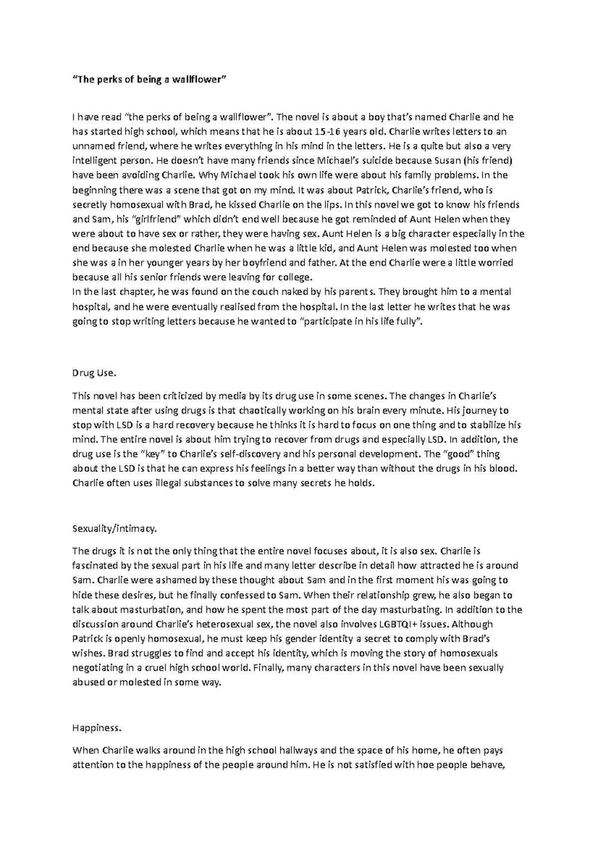 Book Circle Exam - Betyg C - “The perks of being a wallflower” I have ...