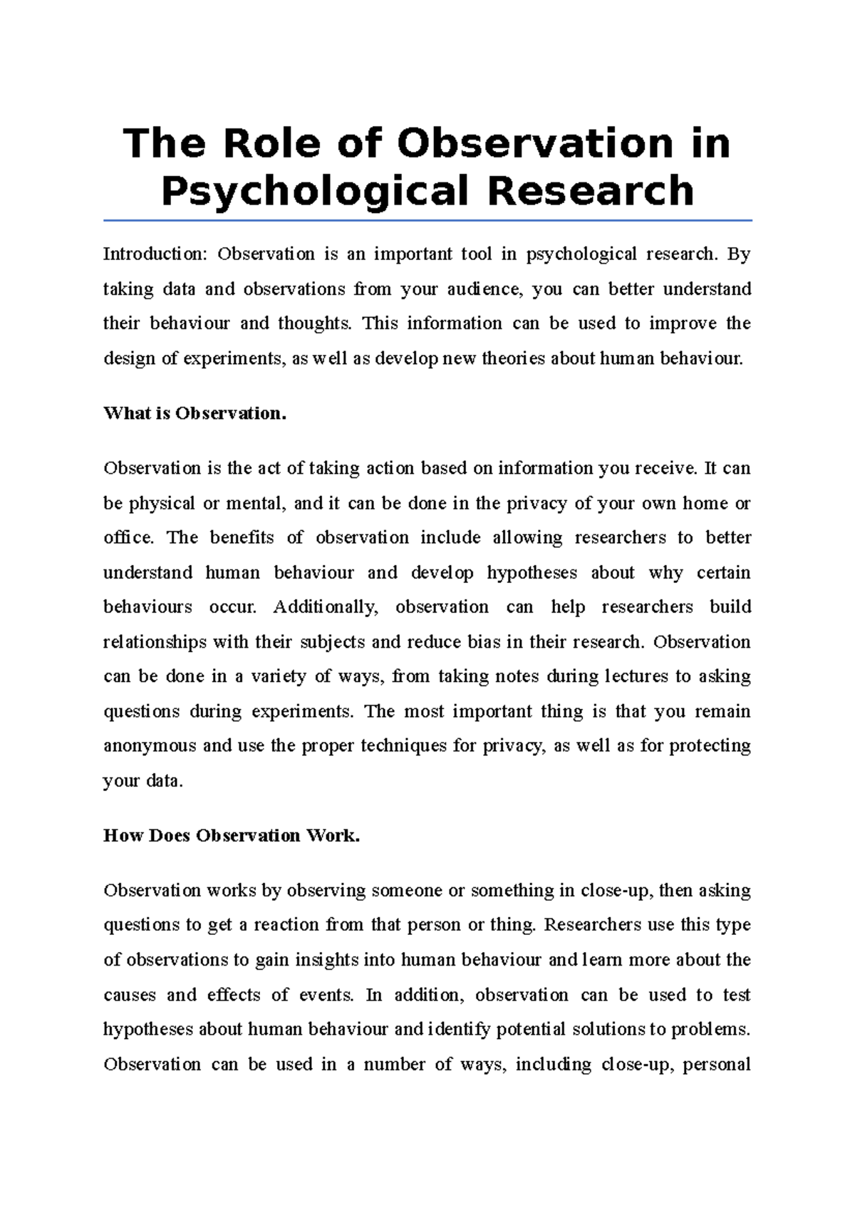 The Role of Observation in Psychological Research - The Role of ...