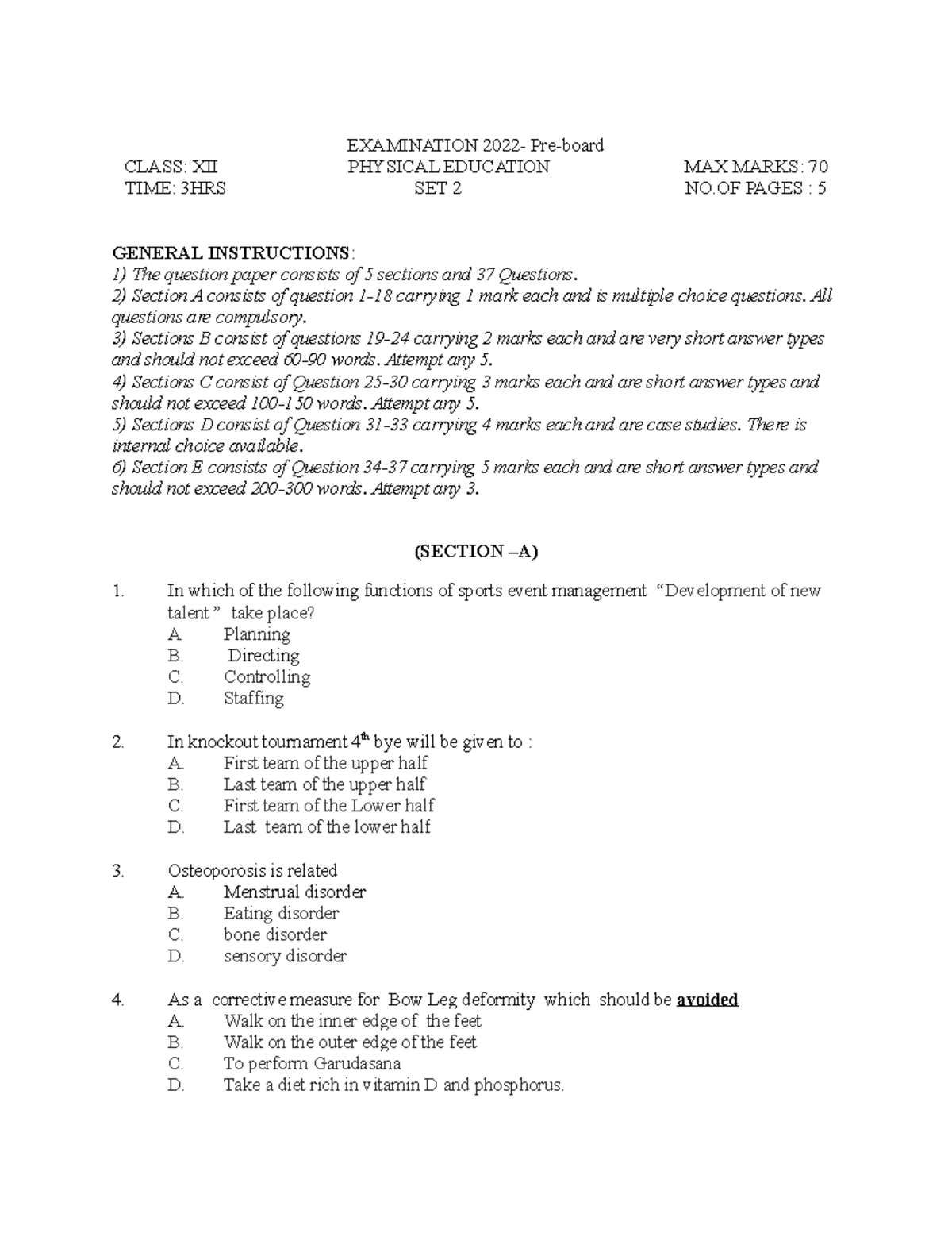 XII 2ndpreboard set2 - ...... - EXAMINATION 2022- Pre-board CLASS: XII ...